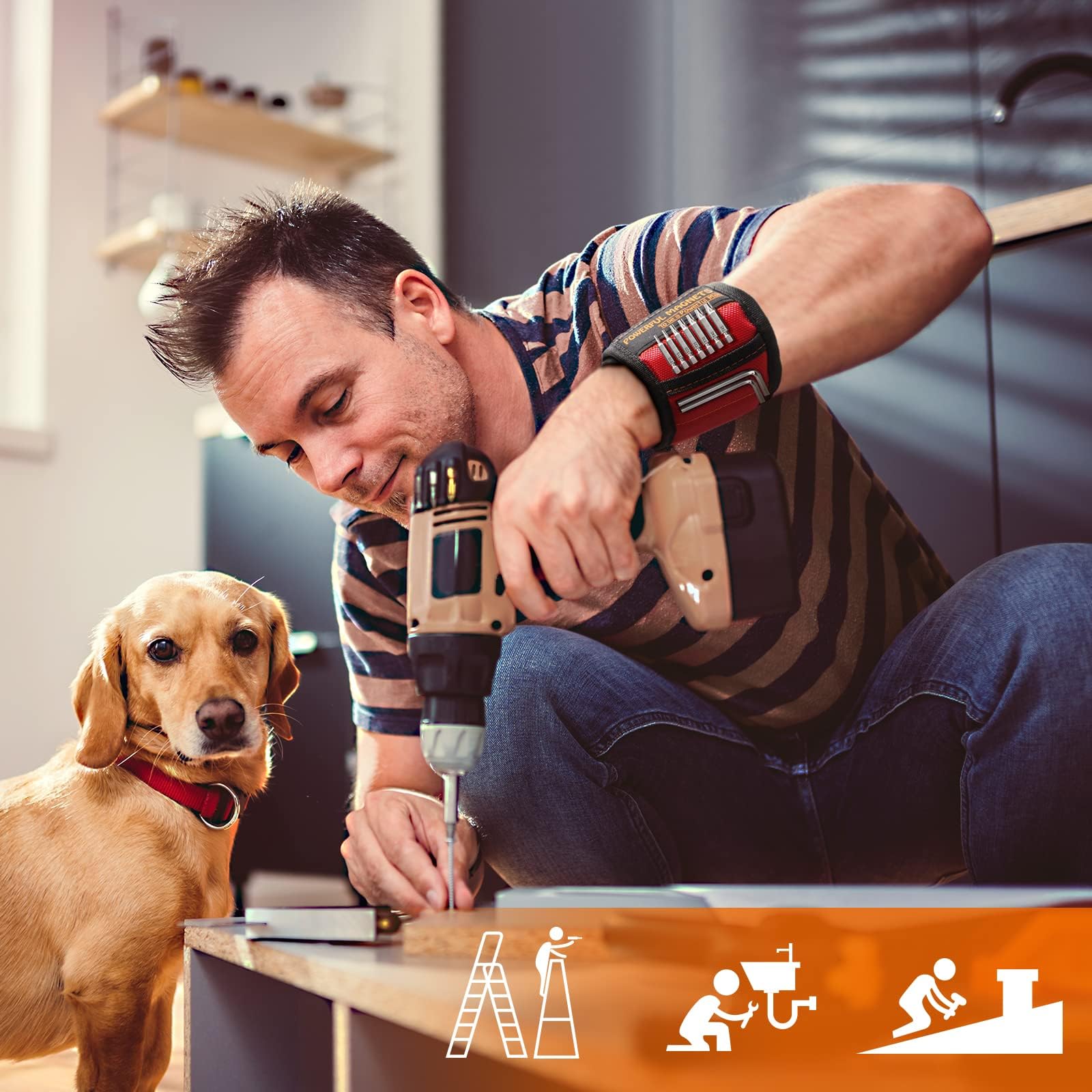 2P Magnetic Wristband Stocking Stuffers for Men, Tool Belt Magnet Wrist for Holding Screws Nails Drill Bits Cool Gadget Christmas Birthday Dad Him Husband Women Who Have Everything Wants Nothing