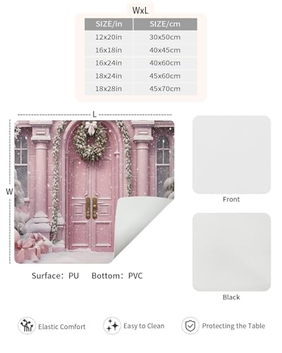 Coffee Mat for Counter, Christmas Pink Castle Gate Xmas Wreath Absorbent Hide Stain Coffee Bar Mat, Non-slip Coffee Bar Accessories Kitchen Drying Mat Fit Under Coffee Maker Espresso Machine