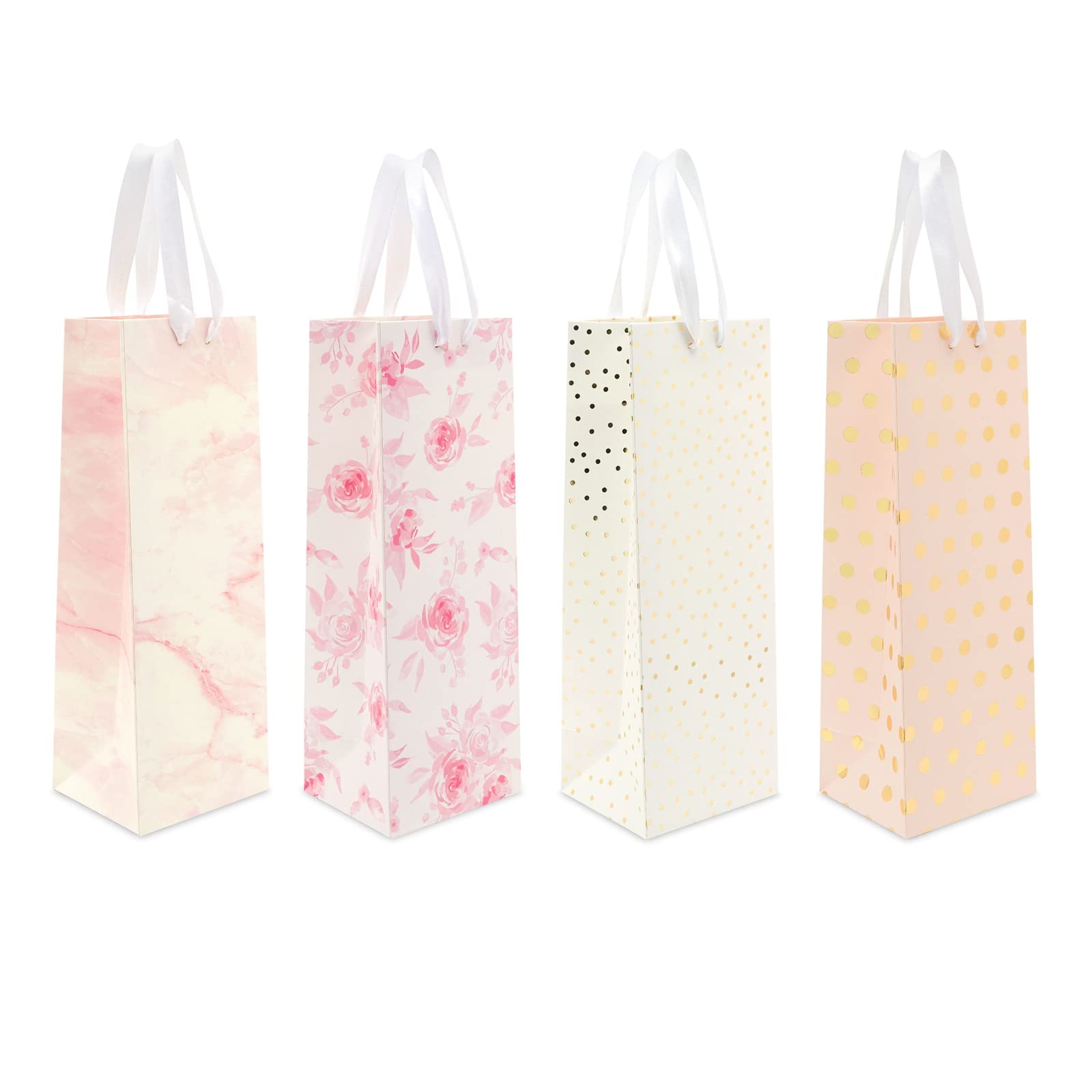 Champagne Wine Bottle Gift Bags for Bridal Shower and Weddings, 4 Designs (12 Pack)