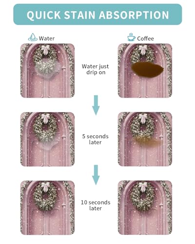 Coffee Mat for Counter, Christmas Pink Castle Gate Xmas Wreath Absorbent Hide Stain Coffee Bar Mat, Non-slip Coffee Bar Accessories Kitchen Drying Mat Fit Under Coffee Maker Espresso Machine