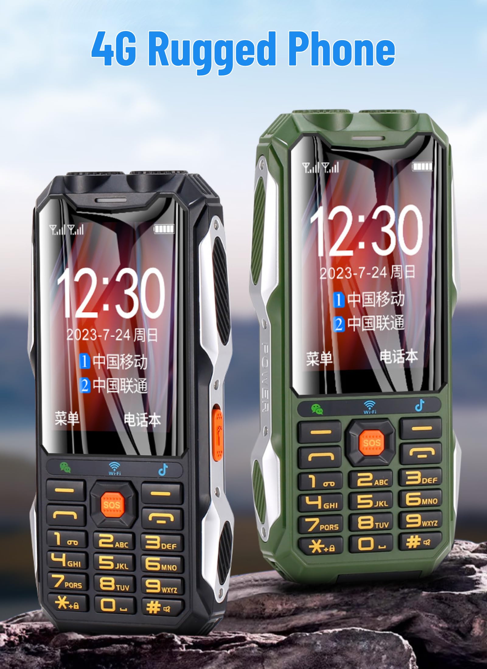 Rugged Senior Cellphone, 4G Large Mobile Phone for Elderly, 4in, 18000mAh Battery, Sound Quick Dial Phone for Android 7.0, Dual LED Lights (Black)