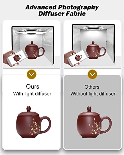 PULUZ Light Box Photography, 12"x12" Professional Dimmable Shooting Tent Kit with CRI >95 White Lighting 112 LEDs Lights + 6 Photo Backdrops for Product Display (Black)