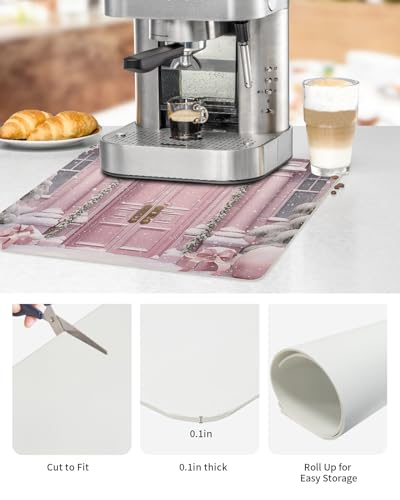 Coffee Mat for Counter, Christmas Pink Castle Gate Xmas Wreath Absorbent Hide Stain Coffee Bar Mat, Non-slip Coffee Bar Accessories Kitchen Drying Mat Fit Under Coffee Maker Espresso Machine
