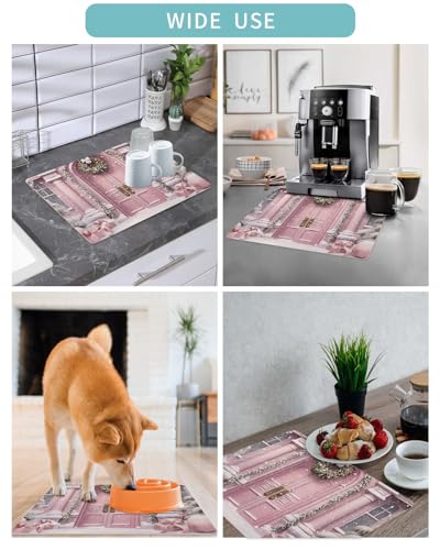 Coffee Mat for Counter, Christmas Pink Castle Gate Xmas Wreath Absorbent Hide Stain Coffee Bar Mat, Non-slip Coffee Bar Accessories Kitchen Drying Mat Fit Under Coffee Maker Espresso Machine