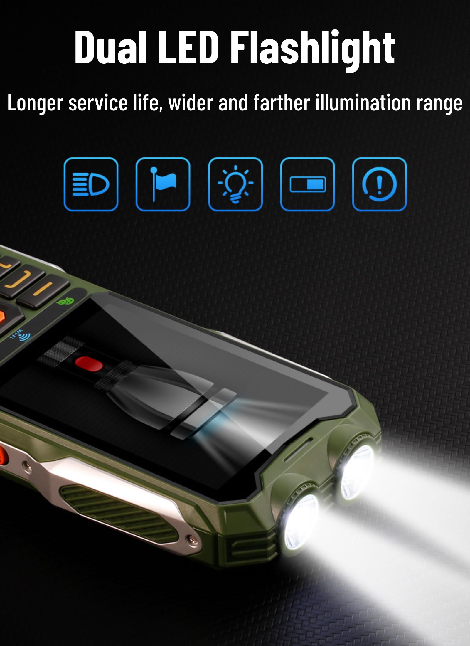 Rugged Senior Cellphone, 4G Large Mobile Phone for Elderly, 4in, 18000mAh Battery, Sound Quick Dial Phone for Android 7.0, Dual LED Lights (Black)