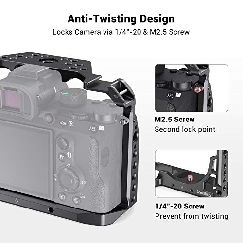 SmallRig A7RIII / A7III / A7M3 Camera Cage for Sony A7RIII / A7III / A7M3 Camera (ILCE-7RM3 / A7R Mark III), w/ Shoe Mount, Built-in NATO Rail, Accessible for Sony XLR-K2M/K1M, Black β 2087