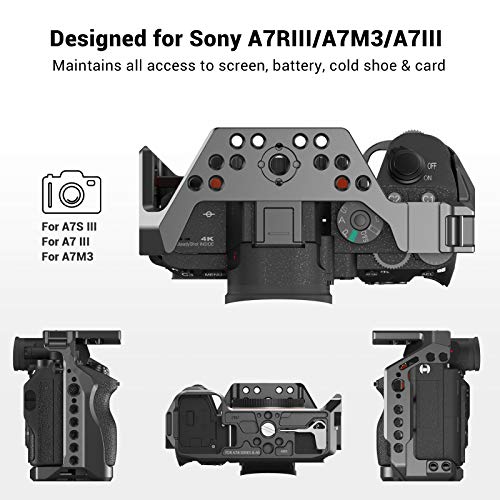 SmallRig A7RIII / A7III / A7M3 Camera Cage for Sony A7RIII / A7III / A7M3 Camera (ILCE-7RM3 / A7R Mark III), w/ Shoe Mount, Built-in NATO Rail, Accessible for Sony XLR-K2M/K1M, Black β 2087