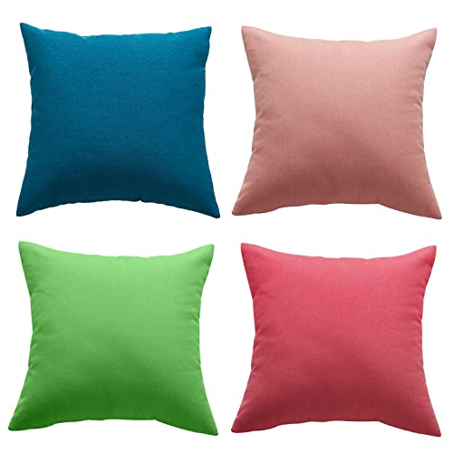 Pack of 4 Decorative Outdoor Waterproof Pillow Covers for Patio Tent Garden Balcony Sunbrella Outside Square Multicolor Mix Pillow Cover Case 18*18 inch (Multi-Color-2)