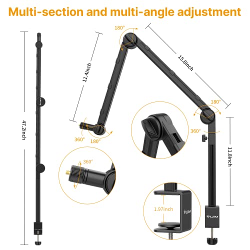 JUSMO LS24 Overhead Camera Arm Desk Mount Stand, Top-Down Views Photography Videography, Heavy Duty Tabletop Overhead Tripod Boom Arm Rig for Camera, Microphone, Phone, Webcam, Lights