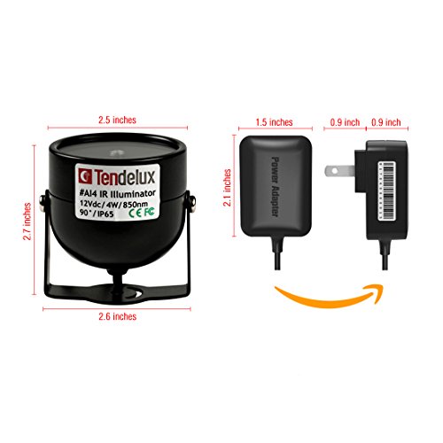 Tendelux 80ft IR Illuminator | AI4 No Hot Spot Wide Angle Infrared Light for Security Camera (w/Power Adapter)