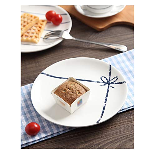 GRFIT Dishes Plates White Steak Plate with Blue Streak, 8 Inch Ceramic Plate Suitable for Pasta, Dessert, Salad, Microwave Safe Dinner Plate, 4 pcs Home dining plate (Color : A)