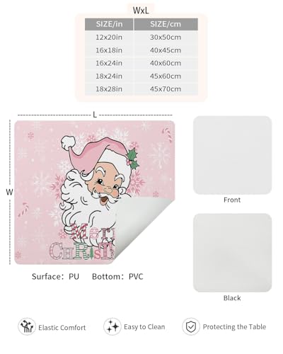 LaBLUUX Coffee Mat for Counter, Merry Christmas Cute Pink Santa Absorbent Hide Stain Coffee Bar Mat, Non-Slip Coffee Bar Accessories Kitchen Drying Mat Fit Under Coffee Maker Espresso Machine