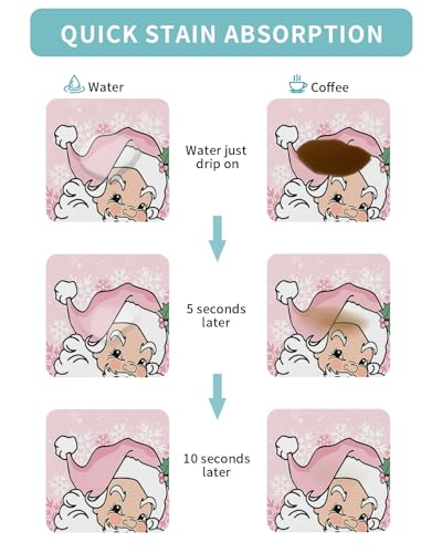 LaBLUUX Coffee Mat for Counter, Merry Christmas Cute Pink Santa Absorbent Hide Stain Coffee Bar Mat, Non-Slip Coffee Bar Accessories Kitchen Drying Mat Fit Under Coffee Maker Espresso Machine