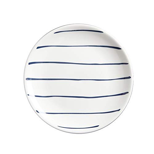 GRFIT Dishes Plates White Steak Plate with Blue Streak, 8 Inch Ceramic Plate Suitable for Pasta, Dessert, Salad, Microwave Safe Dinner Plate, 4 pcs Home dining plate (Color : A)