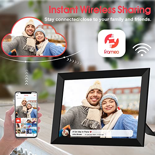 FRAMEO 10.1 Inch Smart WiFi Digital Photo Frame, Digital Picture Frame 1280x800 HD Touch Screen Electronic Picture Frame with Built-in 16GB Memory, Auto Rotation, Share Photos Instantly via App