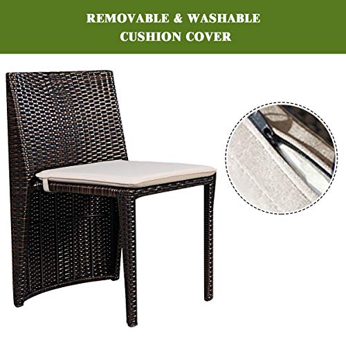 Giantex 3 PCS Cushioned Outdoor Wicker Patio Set Convention Bistro Set Garden Lawn Space Saving Conversation Set Sofa Furniture No Assembly (Brown)