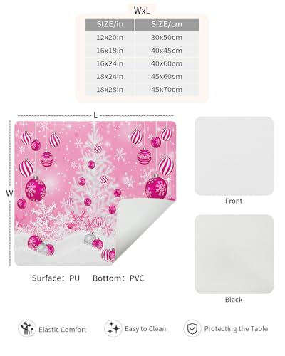 Coffee Mat for Counter, Pink Christmas Balls Xmas Tree Winter Snowflake Absorbent Hide Stain Coffee Bar Mat, Non-slip Coffee Bar Accessories Kitchen Drying Mat Fit Under Coffee Maker Espresso Machine