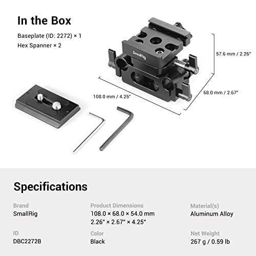 SMALLRIG Universal 15mm Rail Support System with 15mm Rod Clamp and Quick Release Plate - 2272