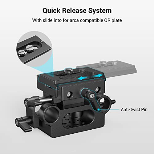 SMALLRIG Universal 15mm Rail Support System with 15mm Rod Clamp and Quick Release Plate - 2272