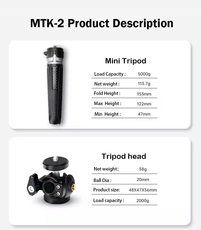 Portable & Sturdy Adjustable Phone Tripod,Cell Phone Mount Easy to Adjust 360° Ball Head, Mini Tripod with Cold Shoe Mount, 1/4'' Screw for Magic Arm,Selfie Stick Stand for Smartphone DSLR Camera