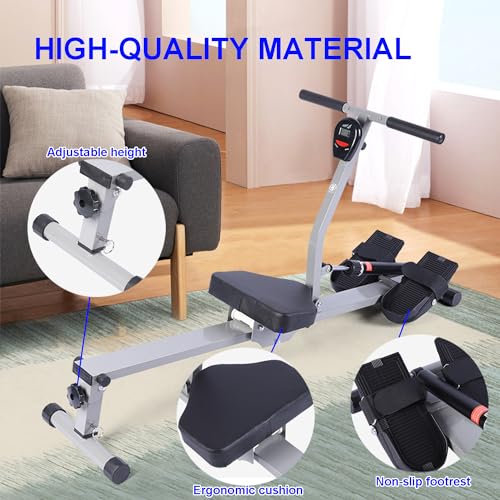 J Bryant Rowing Machine, 12 Levels of Resistance Adjustment Hydraulic Rowing Machine Home Compact Fitness Equipment, 300LBS Loading Capacity