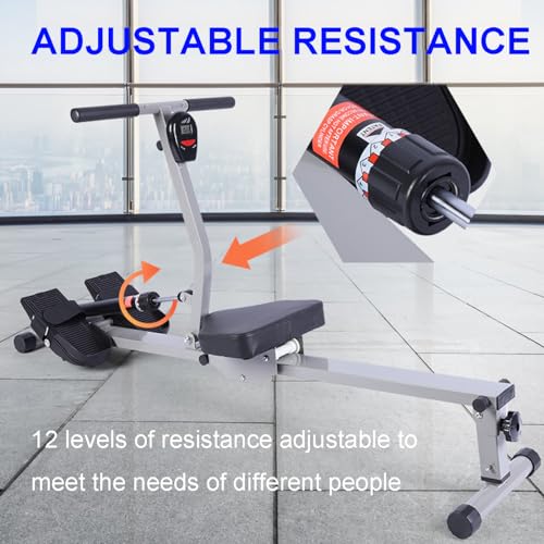 J Bryant Rowing Machine, 12 Levels of Resistance Adjustment Hydraulic Rowing Machine Home Compact Fitness Equipment, 300LBS Loading Capacity