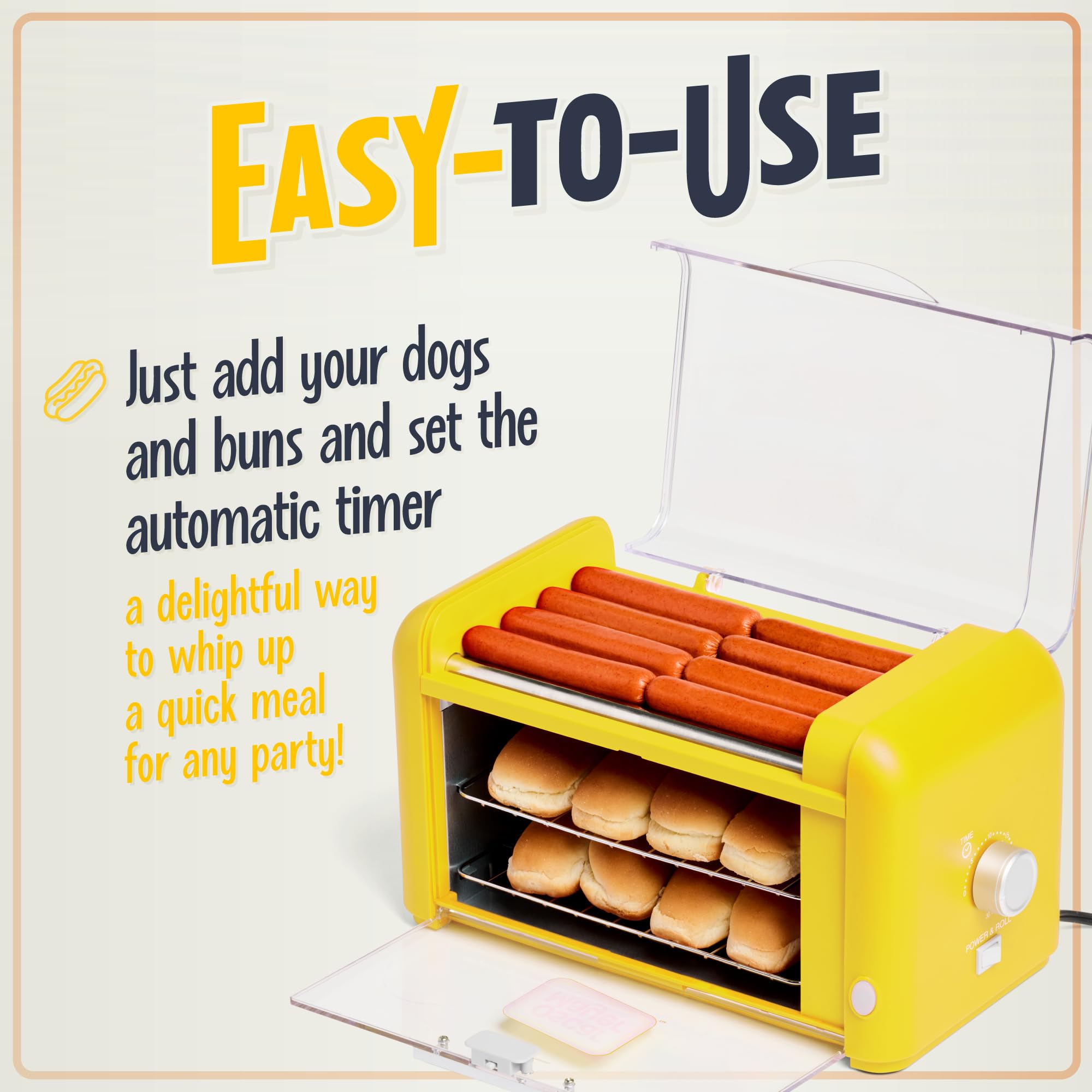 Oscar Mayer Extra Large 8 Hot Dog Roller & 8 Bun Toaster Oven, Stainless Steel Grill Rollers, Non-stick Warming Racks, Perfect for Hot Dogs, Egg Rolls, Veggie Dogs, Sausages, Brats, Adjustable Timer