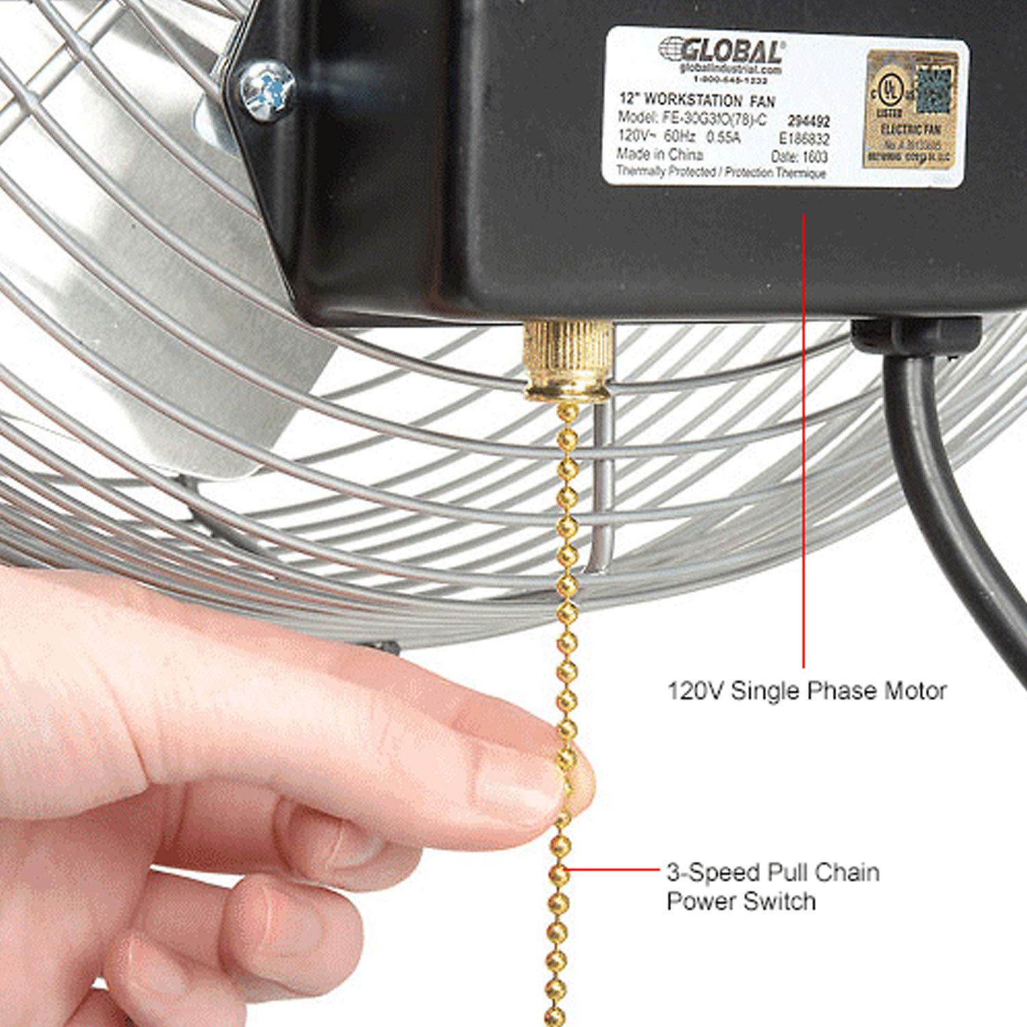 Global Industrial Workstation Fan, 12" Diameter