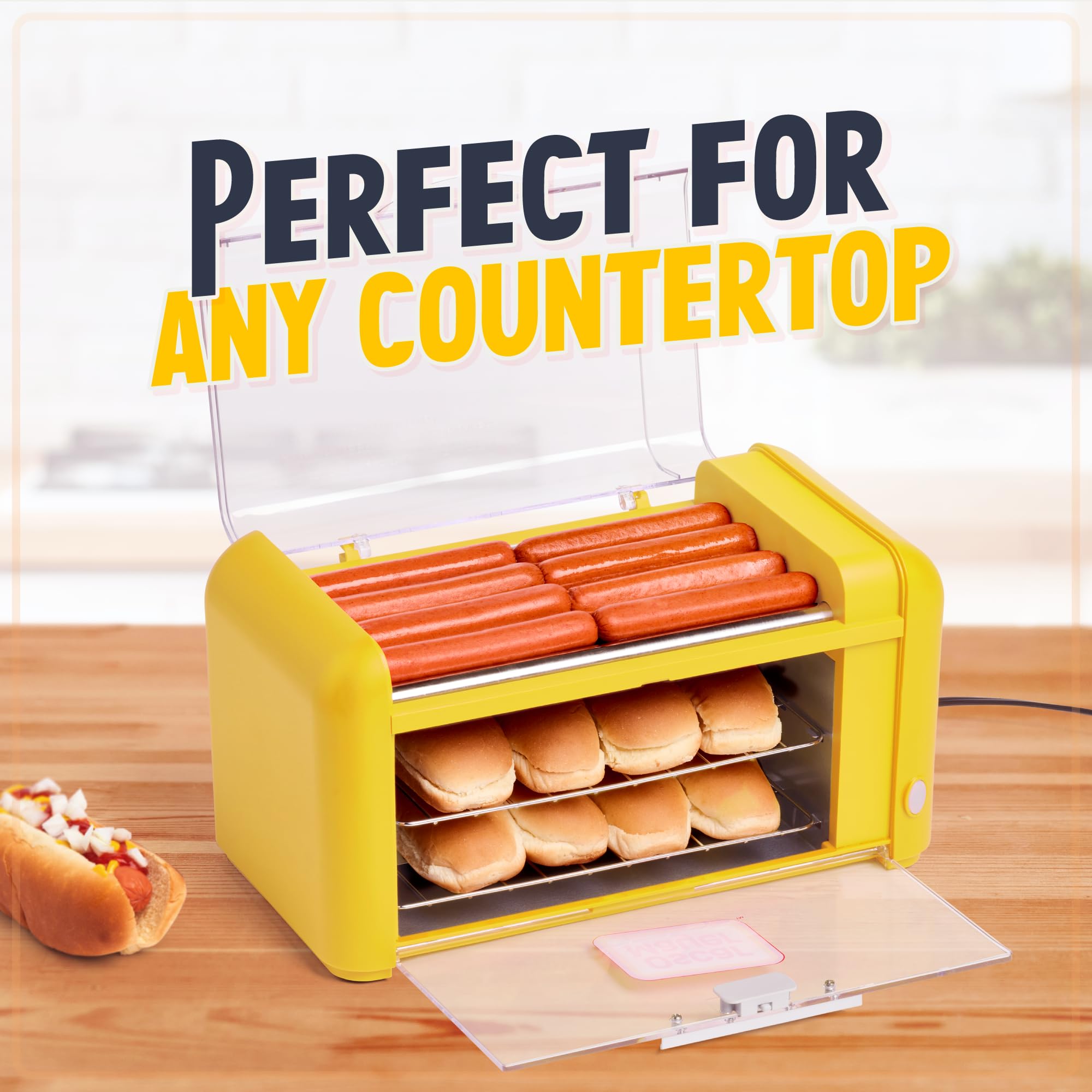 Oscar Mayer Extra Large 8 Hot Dog Roller & 8 Bun Toaster Oven, Stainless Steel Grill Rollers, Non-stick Warming Racks, Perfect for Hot Dogs, Egg Rolls, Veggie Dogs, Sausages, Brats, Adjustable Timer