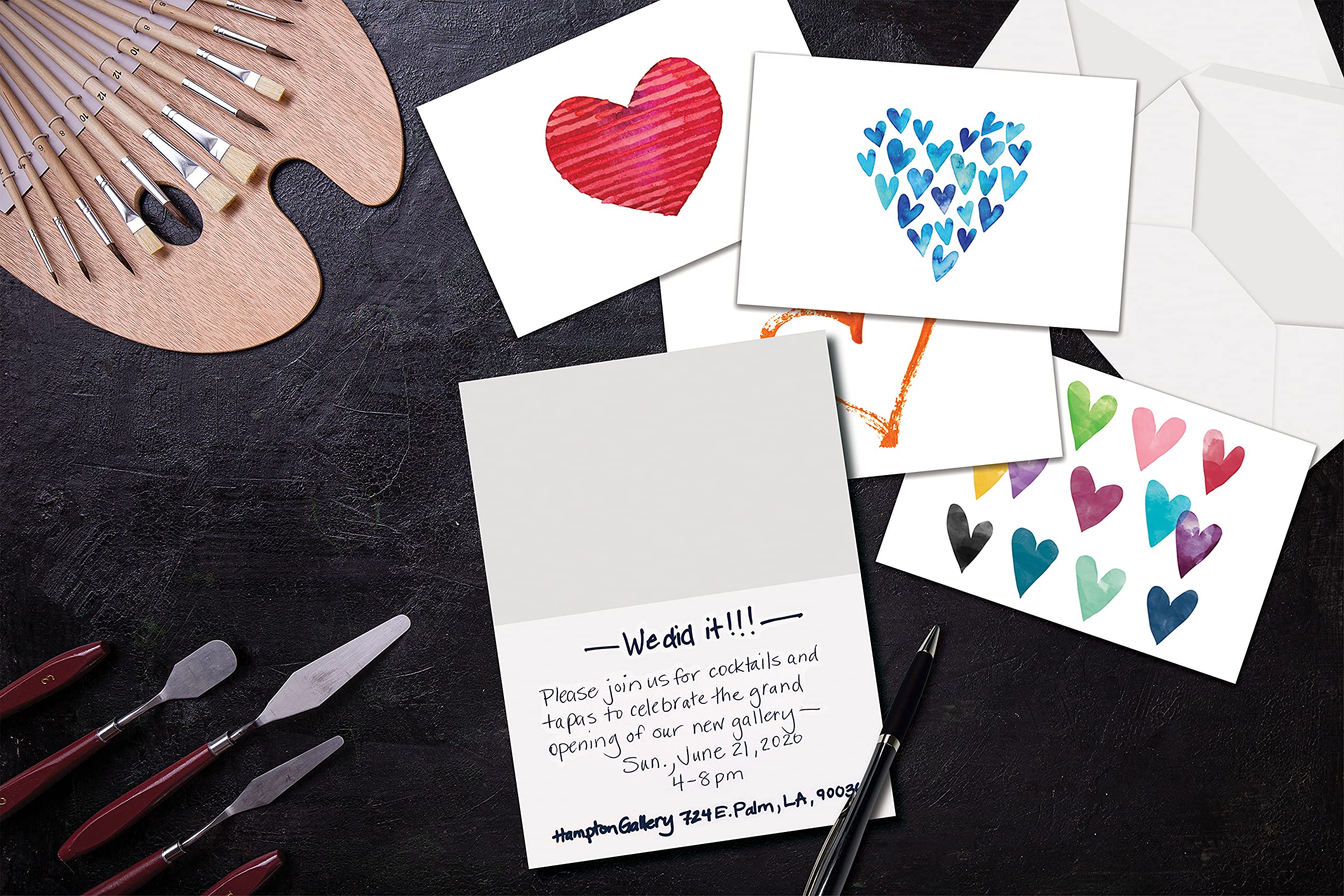 Better Office Products 100-Pack All Occasion Greeting Cards, Assorted Blank Note Cards, 4 x 6 inch, 6 Contemporary Heart Designs, Blank Inside, with Envelopes, 100 Pack