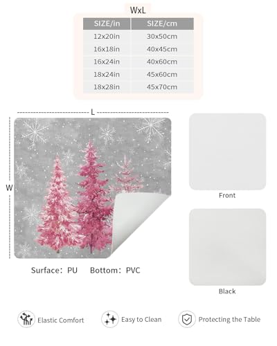 LaBLUUX Coffee Mat for Counter, Pink Christmas Xmas Tree Snowflake Grey Absorbent Hide Stain Coffee Bar Mat, Non-Slip Coffee Bar Accessories Kitchen Drying Mat Fit Under Coffee Maker Espresso Machine
