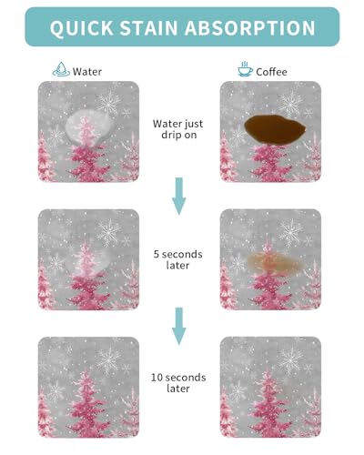 LaBLUUX Coffee Mat for Counter, Pink Christmas Xmas Tree Snowflake Grey Absorbent Hide Stain Coffee Bar Mat, Non-Slip Coffee Bar Accessories Kitchen Drying Mat Fit Under Coffee Maker Espresso Machine