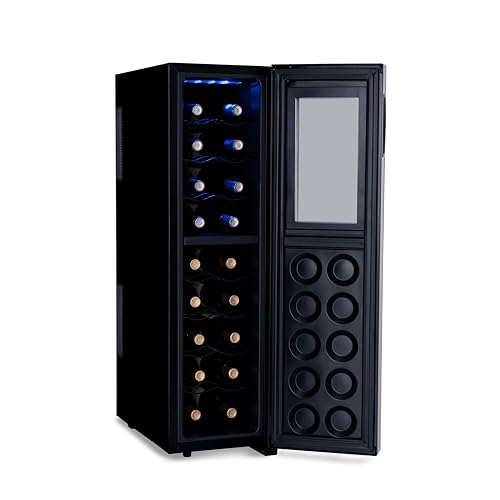 NewAir Shadow-T Series 18 Bottle Thermoelectric Wine Fridge, Dual Temperature Zones, Countertop Wine Refrigerator, Mirrored Compact Wine Cellar, Double-Layer Glass Door Cooler, Vibration-Free