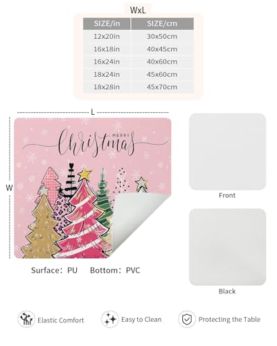 Coffee Mat for Counter,Pink Christmas Tree Winter Forest Trees Snowflake Absorbent Hide Stain Coffee Bar Mat,Non-slip Coffee Bar Accessories Kitchen Drying Mat Fit Under Coffee Maker Espresso Machine