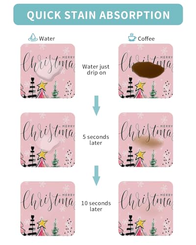 Coffee Mat for Counter,Pink Christmas Tree Winter Forest Trees Snowflake Absorbent Hide Stain Coffee Bar Mat,Non-slip Coffee Bar Accessories Kitchen Drying Mat Fit Under Coffee Maker Espresso Machine