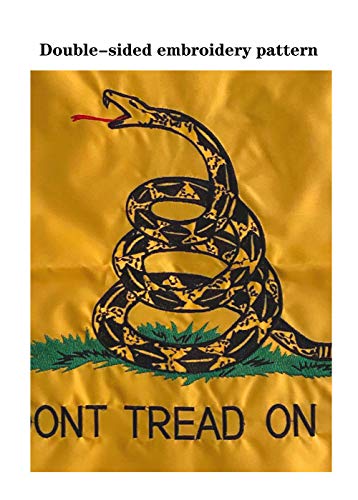 Jayus 2 Ply Embroidered Gadsden Snake Garden Yard Flag 12.5x18- Double Sided Nylon Dont Tread On Me Garden Flags Banners- Libertarian Garden Flag with Vivid Powerful Snake