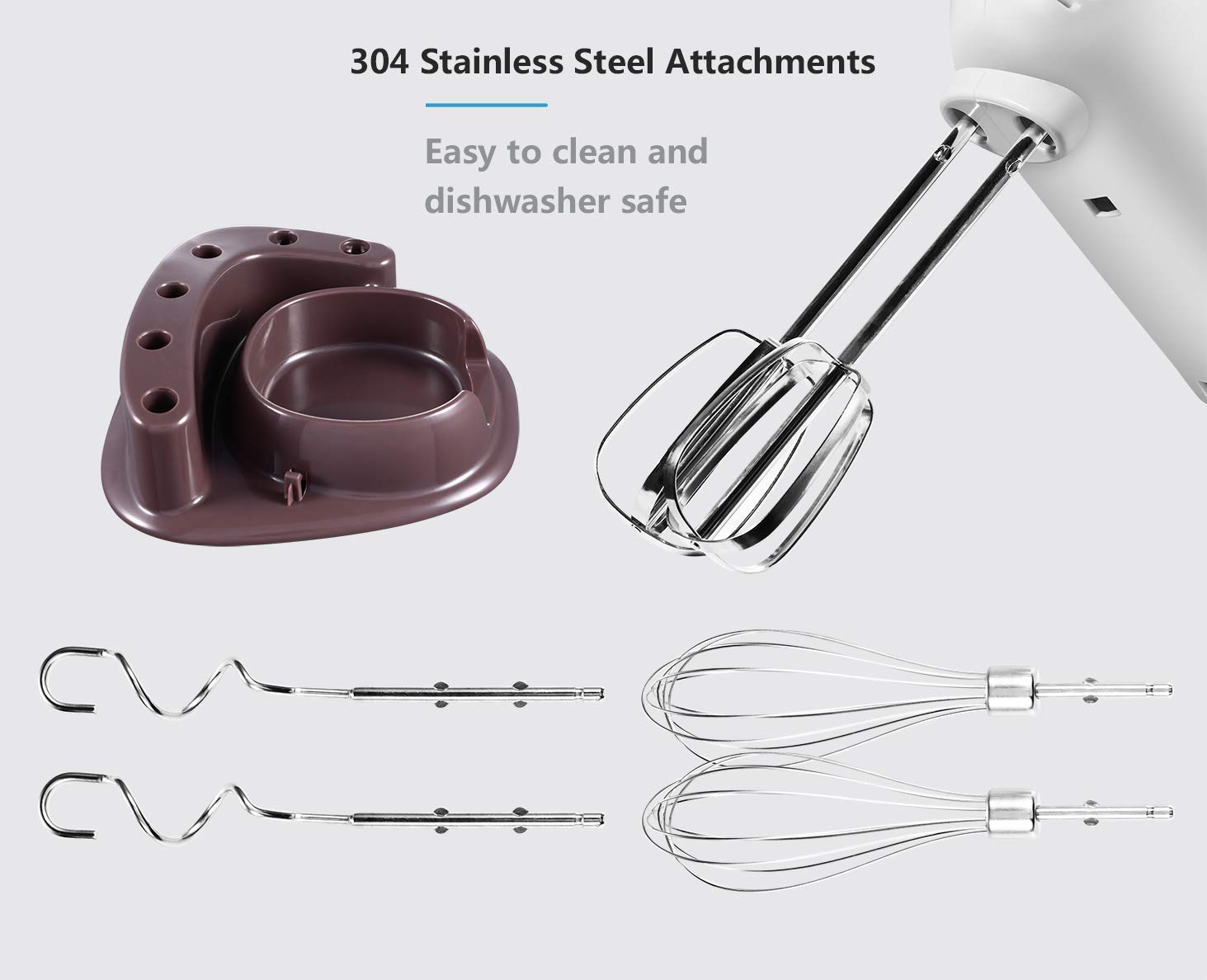 DmofwHi Hand Mixer Electric,5-Speed Mixer Electric Handheld with 6 Stainless Steel Accessories and Storage Case, Electric Mixer for Cake, Cream, Brownies(White)