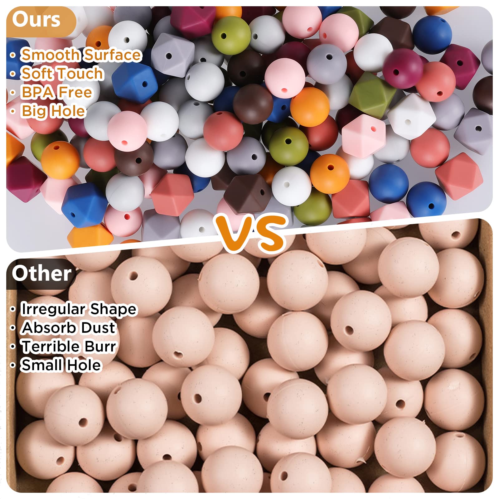 Silicone Beads, 150pcs Silicone Beads Bulk Round Bead 15mm Hexagon Silicone Beads 14mm for Jewelry Making Large Beads with Lanyard & Key Chain Ring for Keychain Making (15MM Macaron)
