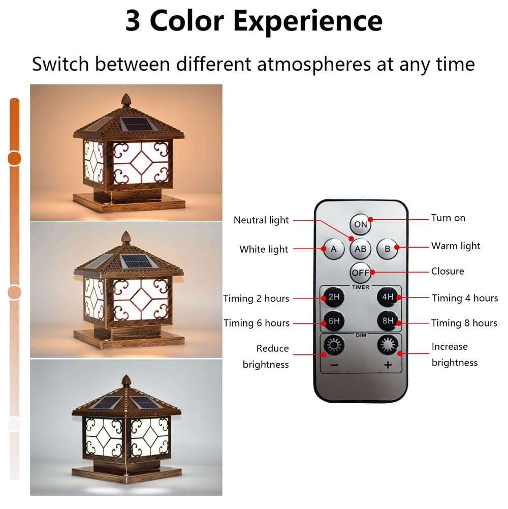MODEBHD Traditional Gate Wall Outdoor Post Light, Decoration Garden Solar Light, Creative Landscape Column Head Lamp, Personality Patio Pillar Lamp, Waterproof Household Pillar Lantern