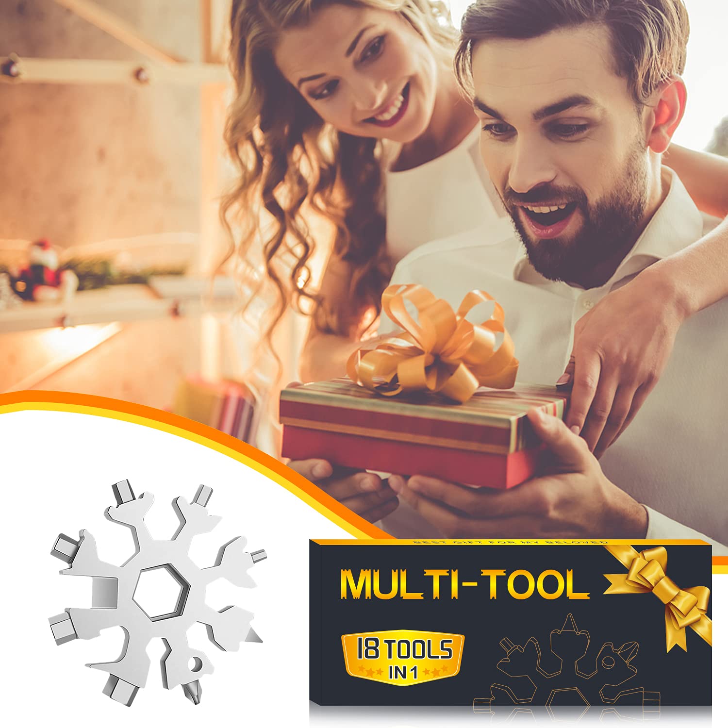 Stocking Stuffers for Men, 18 in 1 Snowflake Multitool, 2 Pack Christmas Men Dad Gifts, Cool Gadgets Hand Multi Tool Outdoors Camping Portable Bottle Opener Flat Screwdriver Kit Wrench