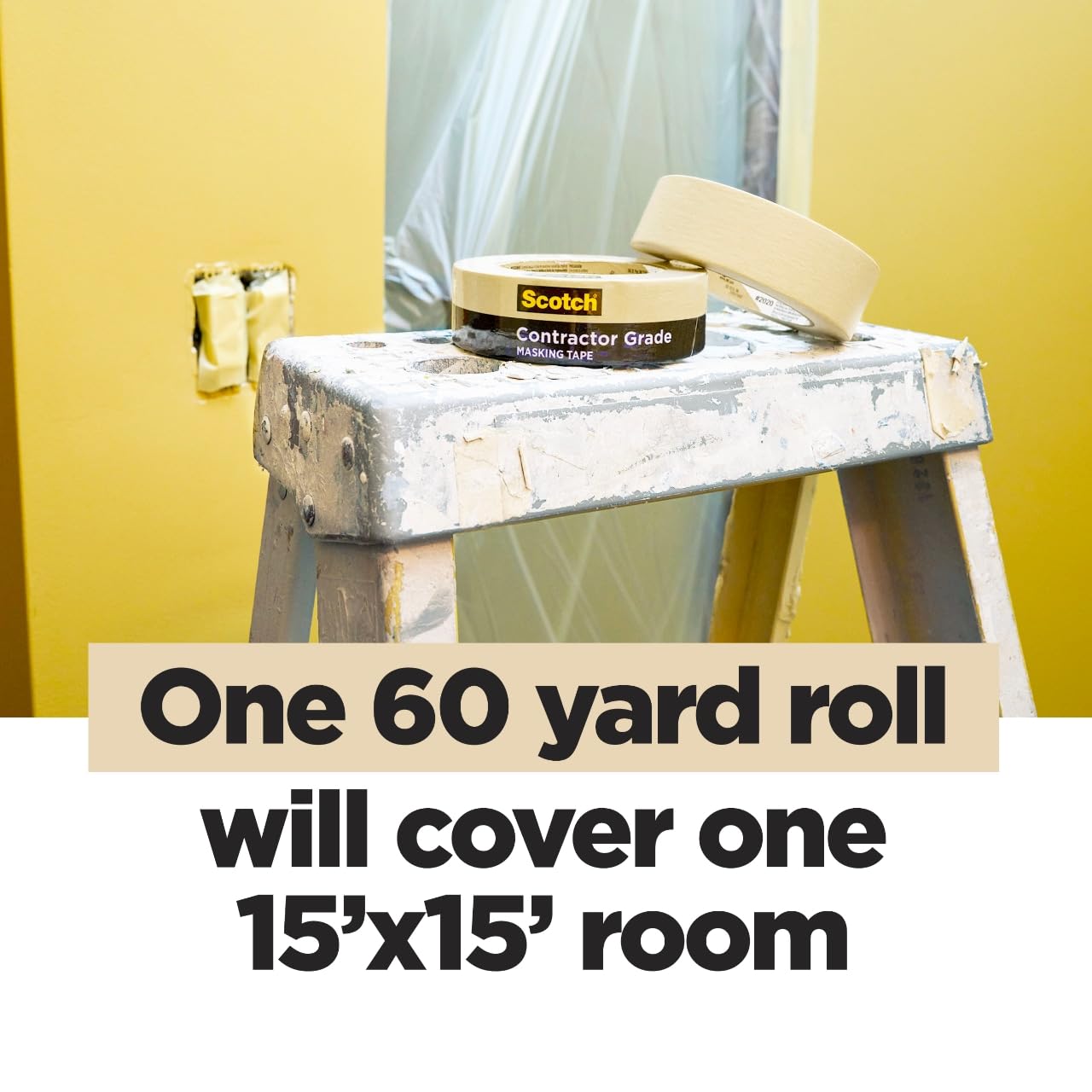 Scotch Contractor Grade Masking Tape, 1.88 inches by 60.1 yards (360 yards total), 2020, 6 Rolls
