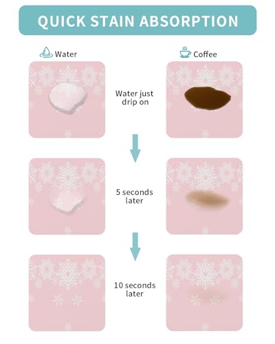 LaBLUUX Coffee Mat for Counter, Christmas Winter Snowflake Pink Absorbent Hide Stain Coffee Bar Mat, Non-Slip Coffee Bar Accessories Kitchen Drying Mat Fit Under Coffee Maker Espresso Machine