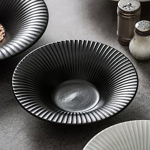 Salad Fruit Bowl Japanese-style Household Ramen Large Soup Bowl Deep Plate Ceramic Fruit Salad Bowl Dessert Bowl Tableware Ramen Bowl (Color : A, Size : Medium)