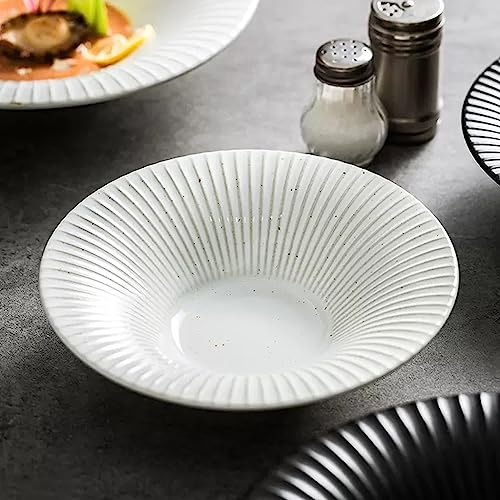 Salad Fruit Bowl Japanese-style Household Ramen Large Soup Bowl Deep Plate Ceramic Fruit Salad Bowl Dessert Bowl Tableware Ramen Bowl (Color : A, Size : Medium)