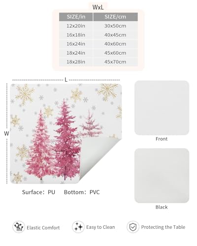 Coffee Mat for Counter, Pink Christmas Xmas Tree Golden Snowflake Absorbent Hide Stain Coffee Bar Mat, Non-slip Coffee Bar Accessories Kitchen Drying Mat Fit Under Coffee Maker Espresso Machine