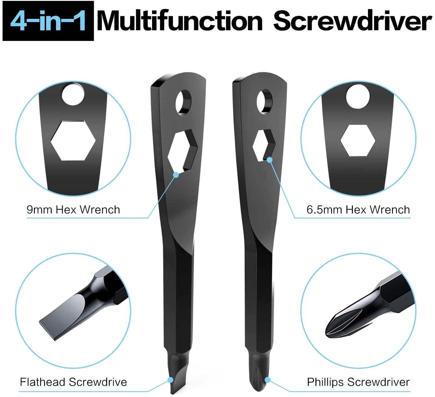 Portable Screwdriver Keychain, Nut Driver Repair Hand Tool Pocket Screwdrivers, Flathead and Phillips Key Screwdriver Tool Set, Christmas Best Stocking Stuffers Men Stocking Stuffer (4-in-1 black)