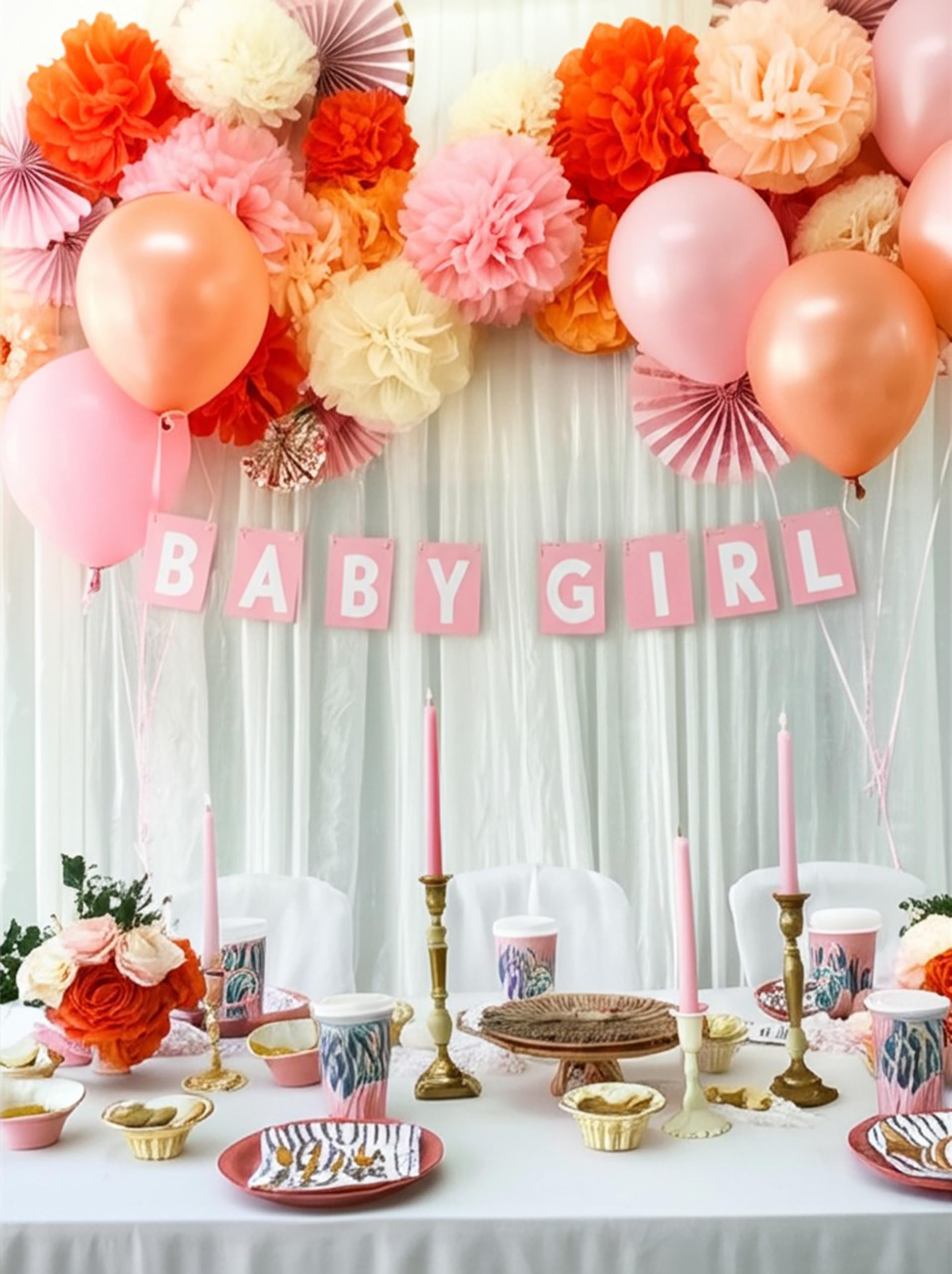 PapaKit Party Tissue Pom Pom Paper Flower Set, for Birthday Party Baby Shower Wedding Engagement Bachelorette Event Decoration ( Bright Orange Bloom, 20 Piece Set)
