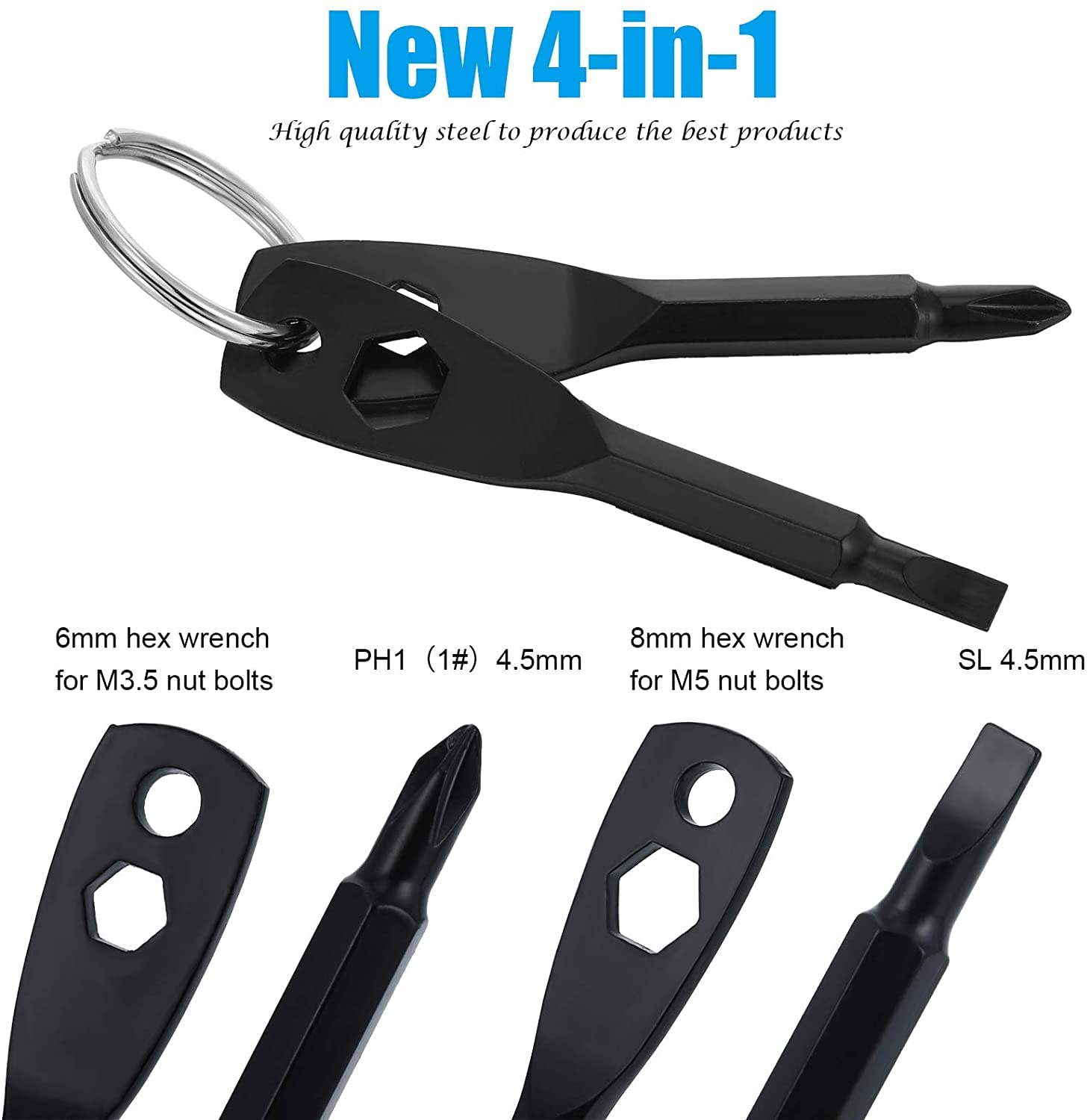 Portable Screwdriver Keychain, Nut Driver Repair Hand Tool Pocket Screwdrivers, Flathead and Phillips Key Screwdriver Tool Set, Christmas Best Stocking Stuffers Men Stocking Stuffer (4-in-1 black)