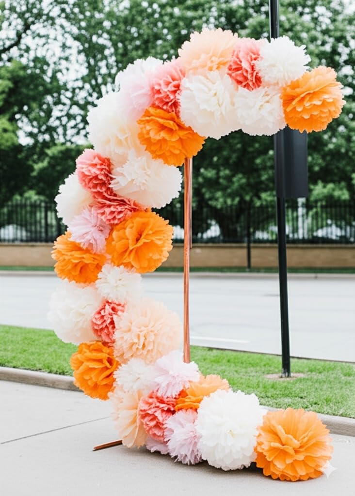 PapaKit Party Tissue Pom Pom Paper Flower Set, for Birthday Party Baby Shower Wedding Engagement Bachelorette Event Decoration ( Bright Orange Bloom, 20 Piece Set)