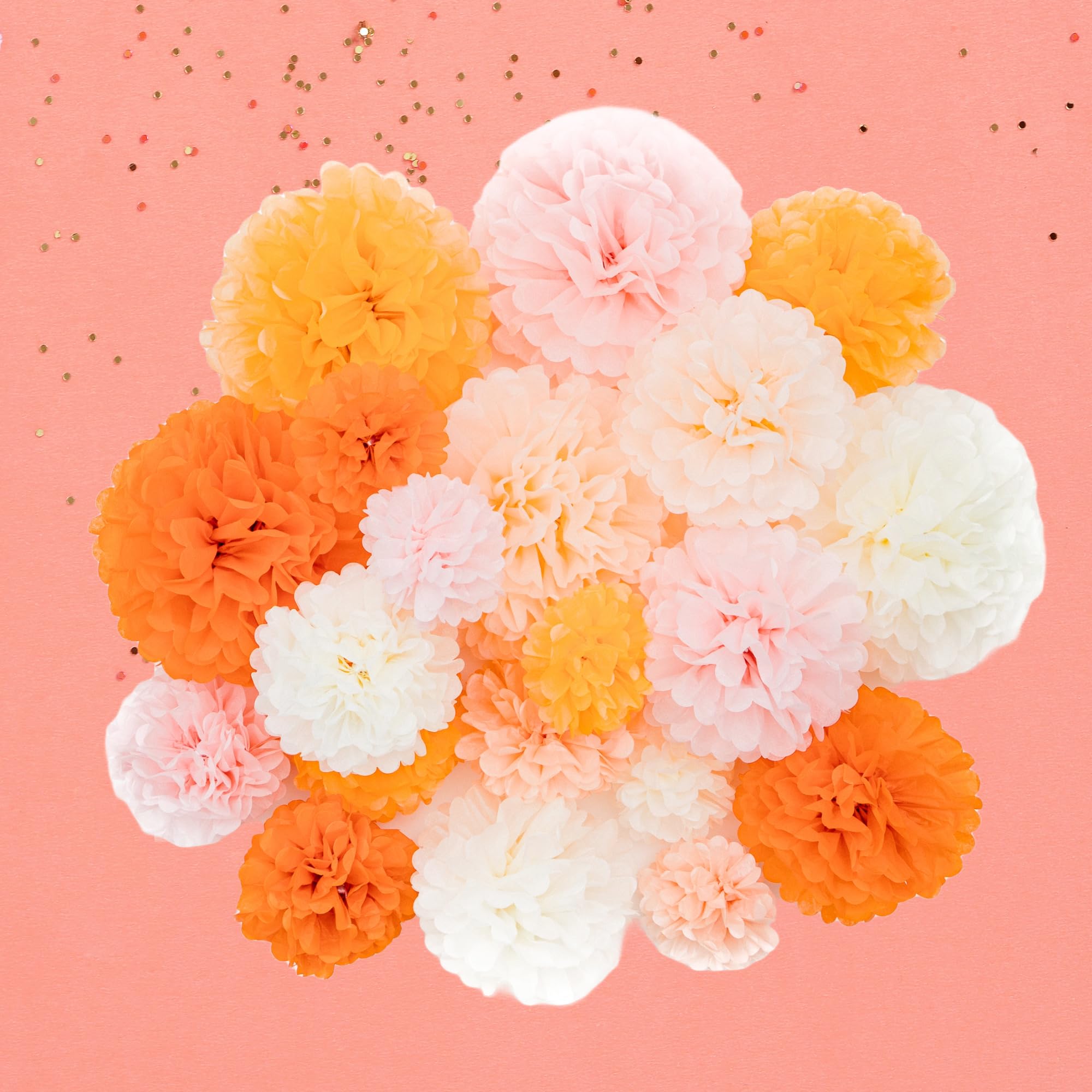 PapaKit Party Tissue Pom Pom Paper Flower Set, for Birthday Party Baby Shower Wedding Engagement Bachelorette Event Decoration ( Bright Orange Bloom, 20 Piece Set)